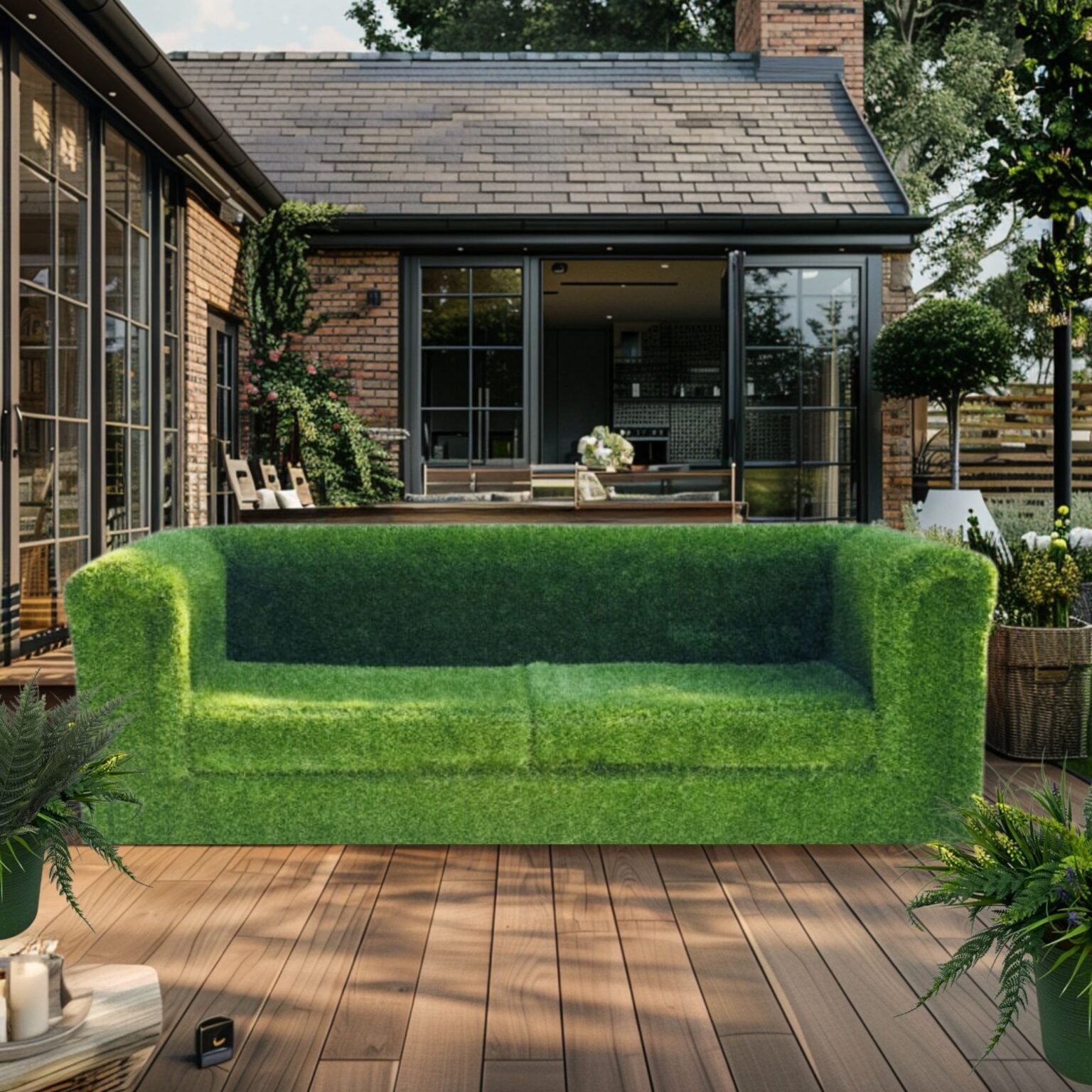 Four Seater Artificial Grass Sofa and outdoor furniture at Evergreen D