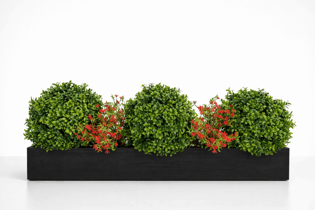 Artificial Buxus and Wildflower Window Box Pink - Evergreen Direct