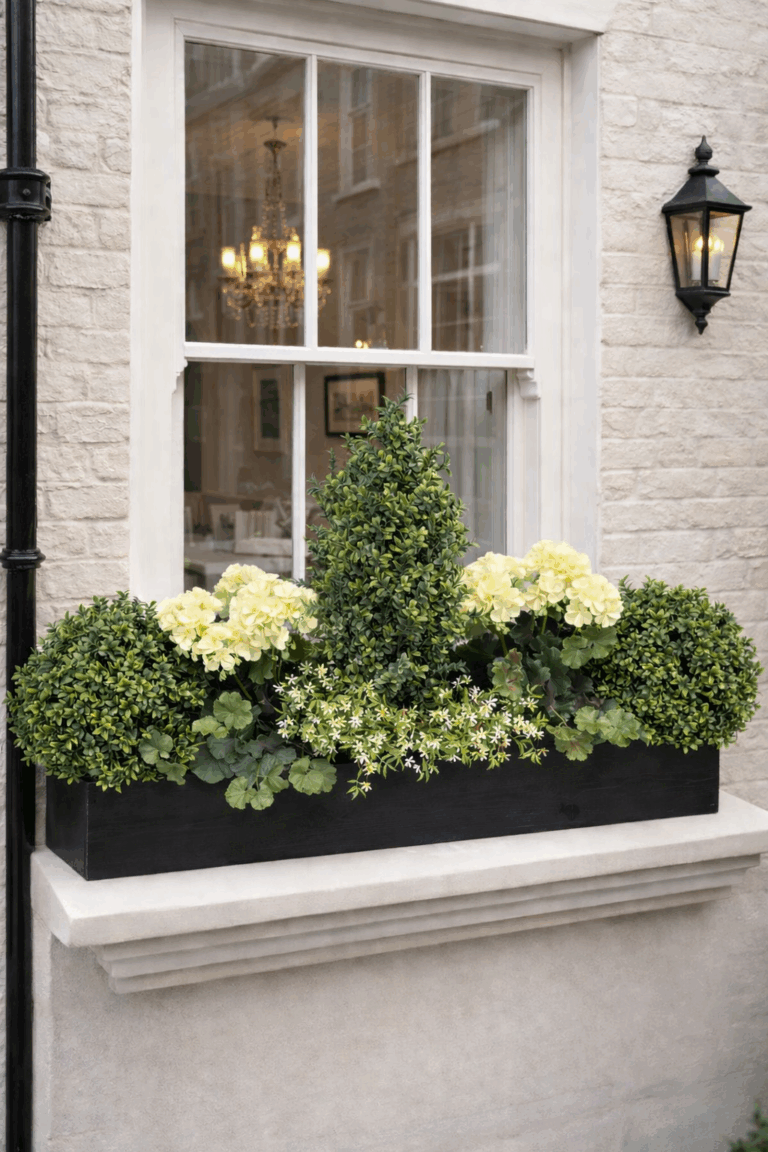 Artificial Heritage Geranium Window Box - Evergreen Direct